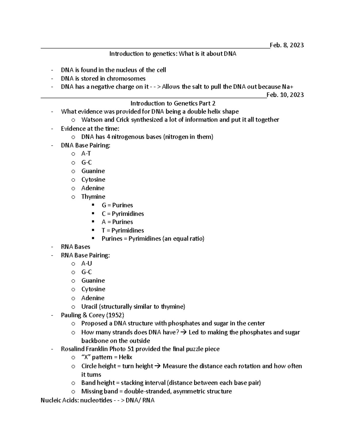 Genetics Notes - Dr. Donley - - Studocu
