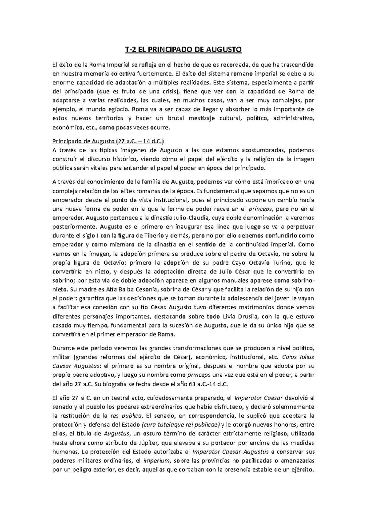 TEMA 2. EL PRINCIPADO DE AUGUSTO. HISTORIA DE LA ROMA IMPERIAL. - T-2 ...