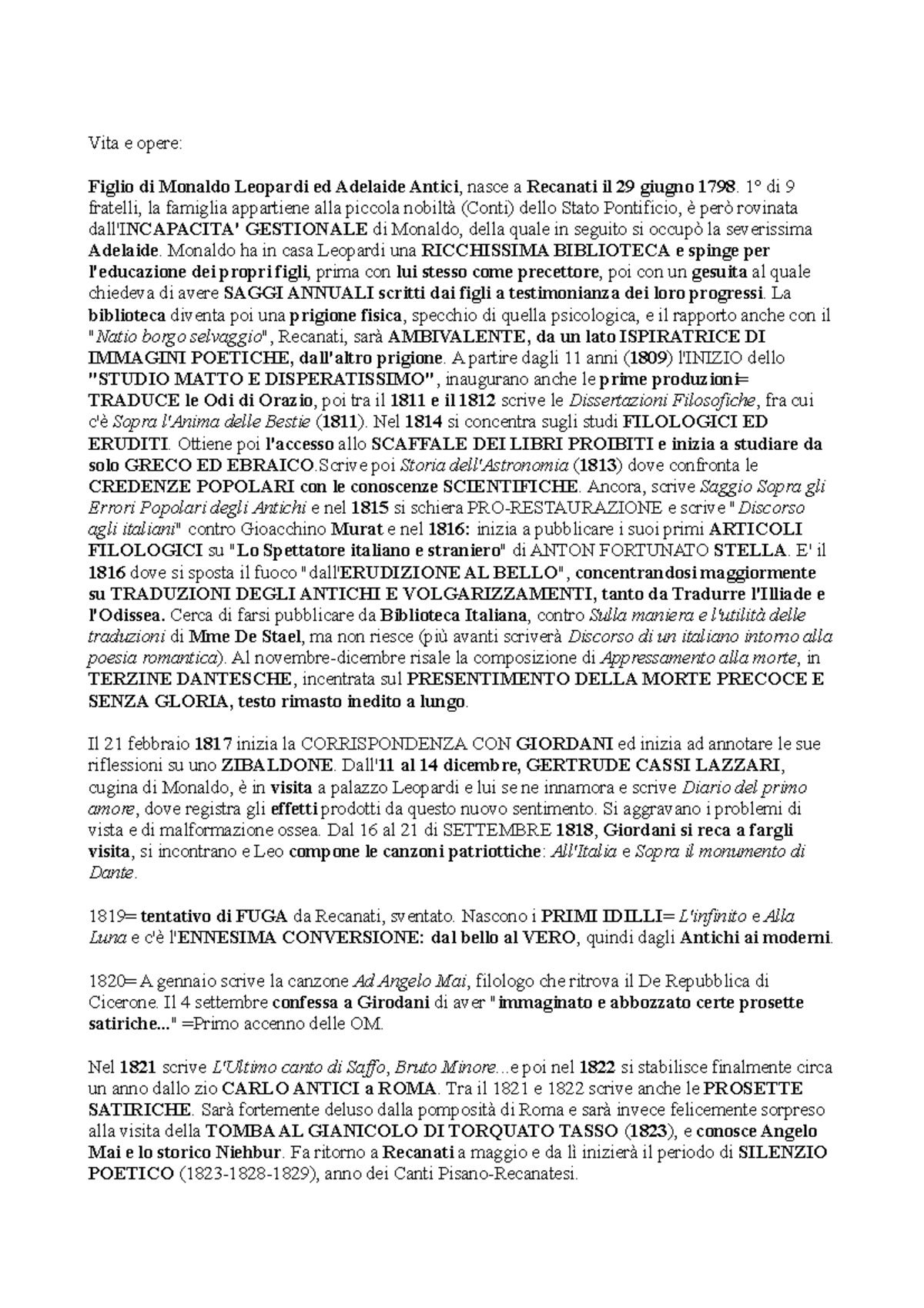 Vita e opere Giacomo Leopardi - Vita e opere: Figlio di Monaldo ...