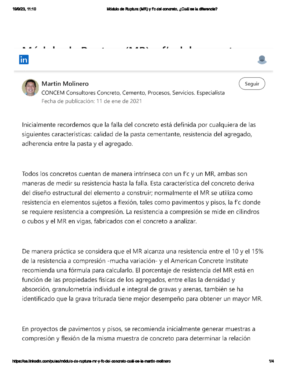 Módulo de Ruptura (MR) y f’c del concreto, ¿Cuál es la diferencia - Diseño de Estructuras de ...
