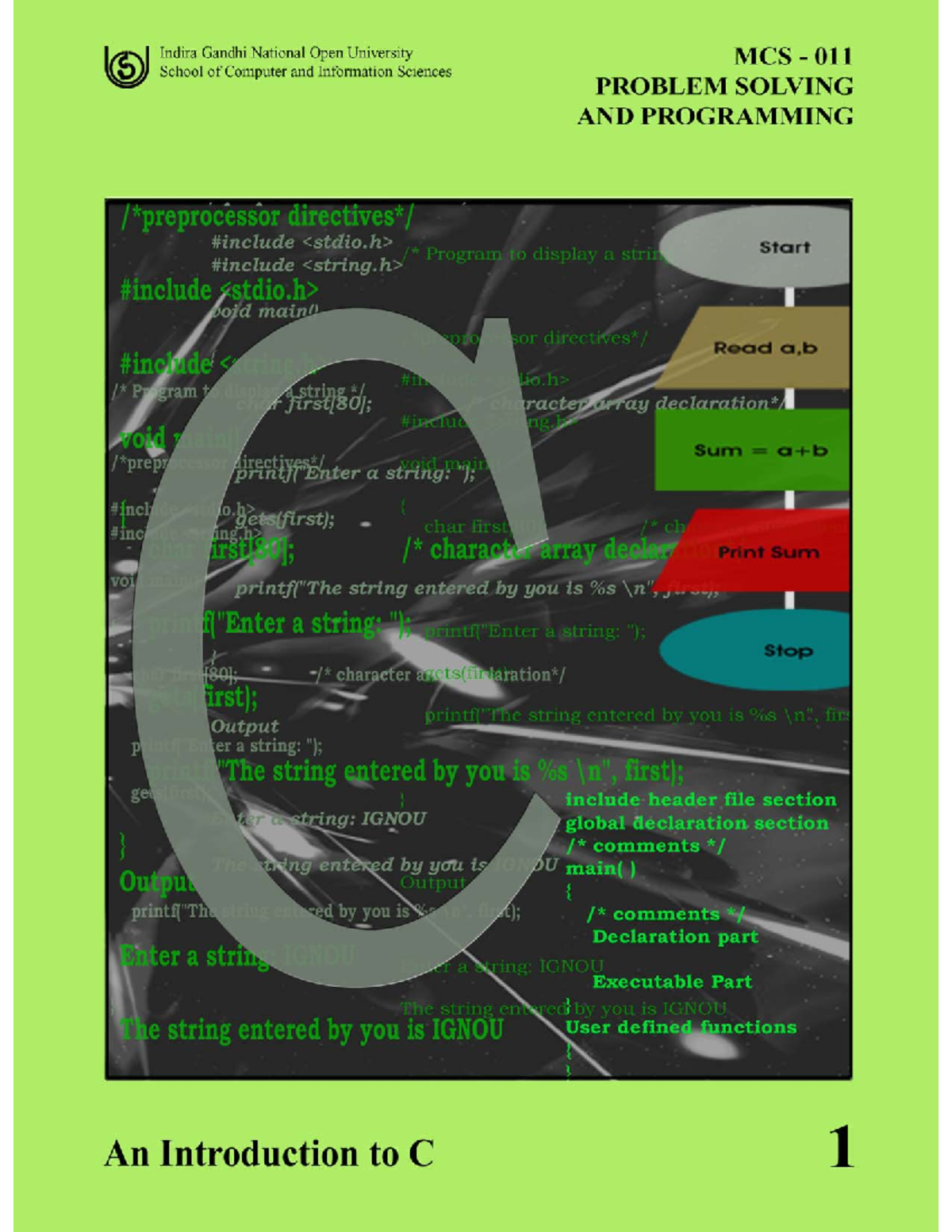 MCS-011 Block-1 PROBLEM SOLVING AND PROGRAMMING - MCS- PROBLEM SOLVING ...