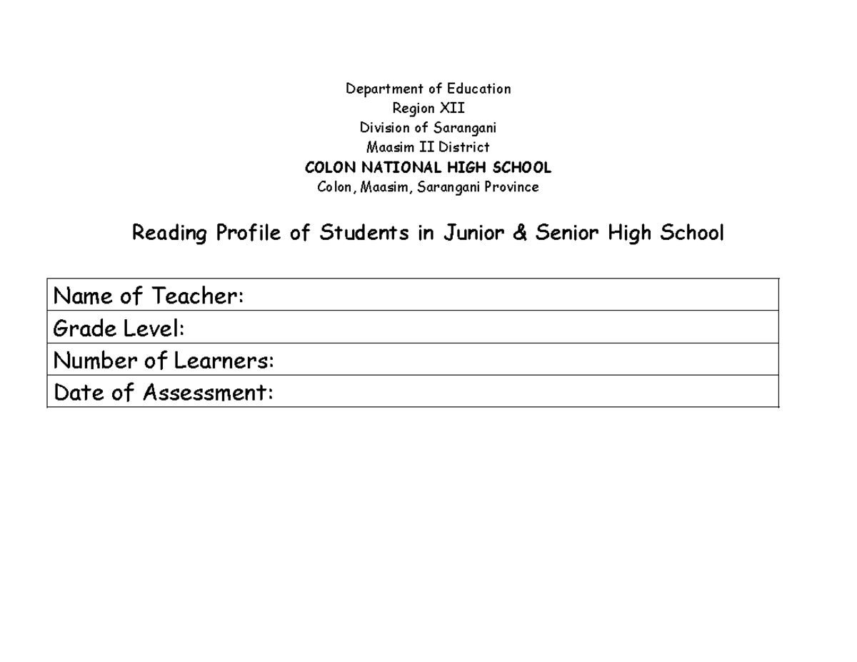 Reading-Assessment-Form - Department of Education Region XII Division ...