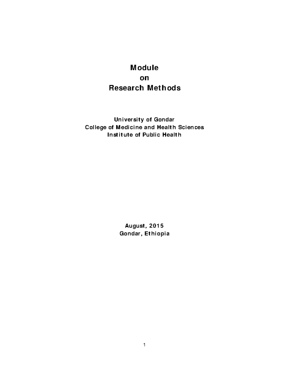 Full module on research methods - Module on Research Methods University ...