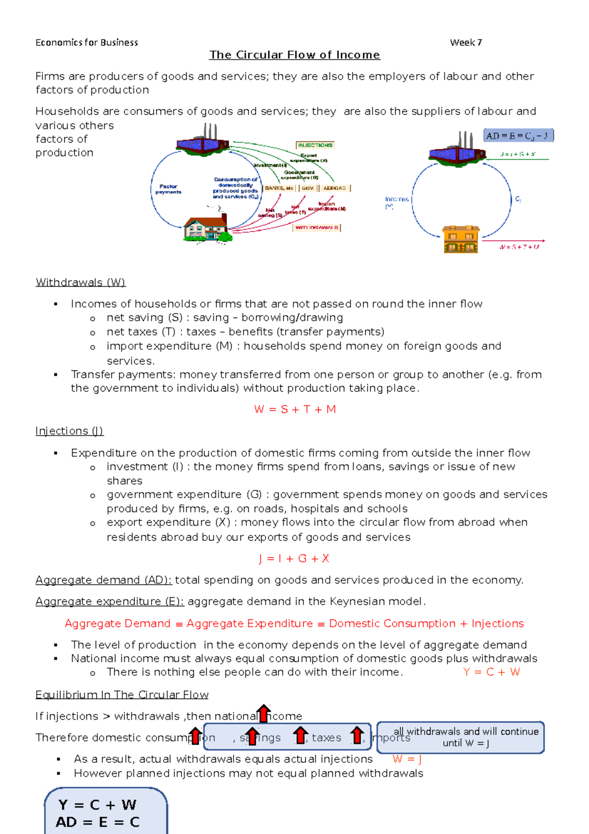 Week 7 - The Circular Flow of Income - Economics for Business Week 7 ...