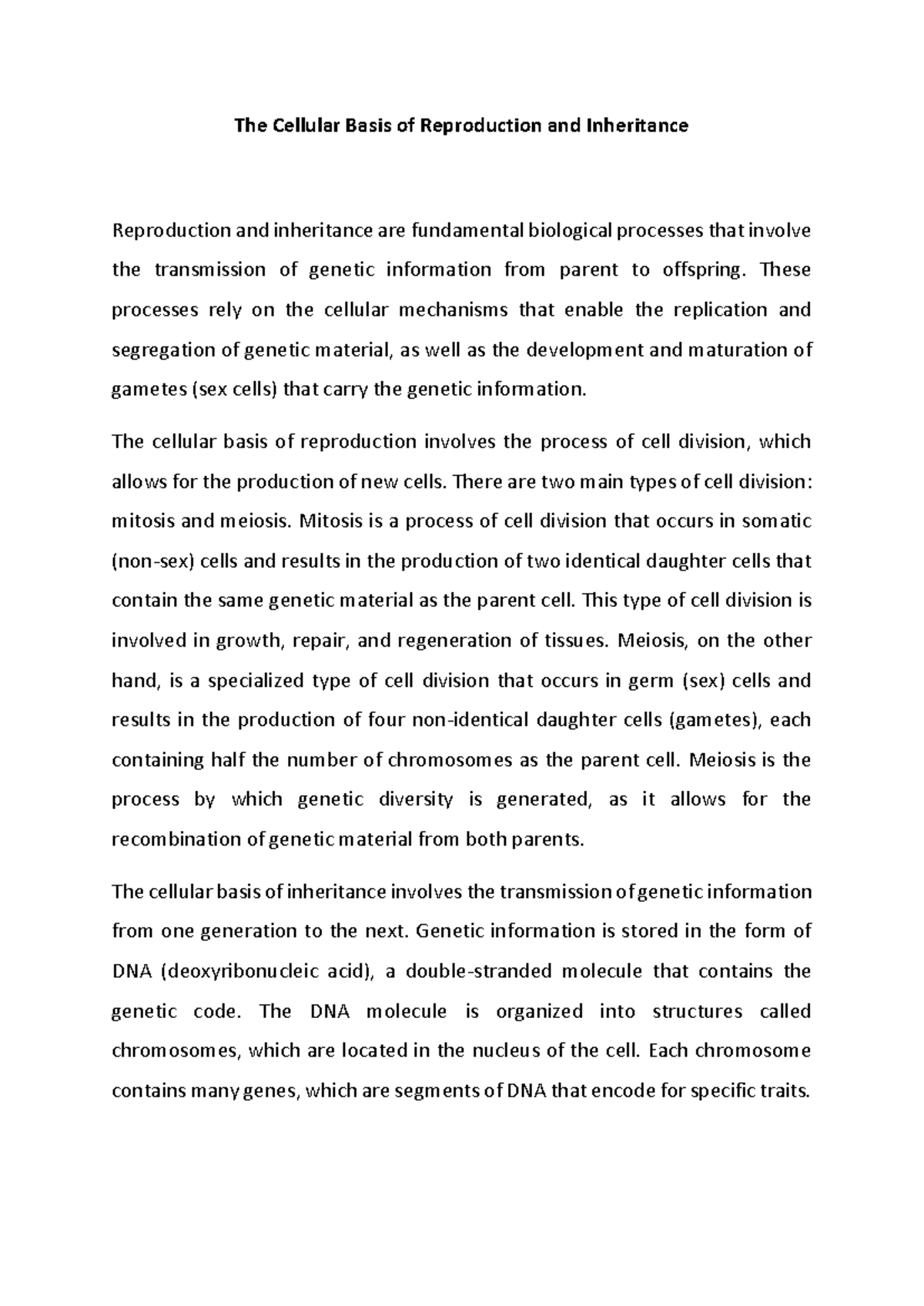 Biology Chapter 8-1 - The Cellular Basis of Reproduction and ...