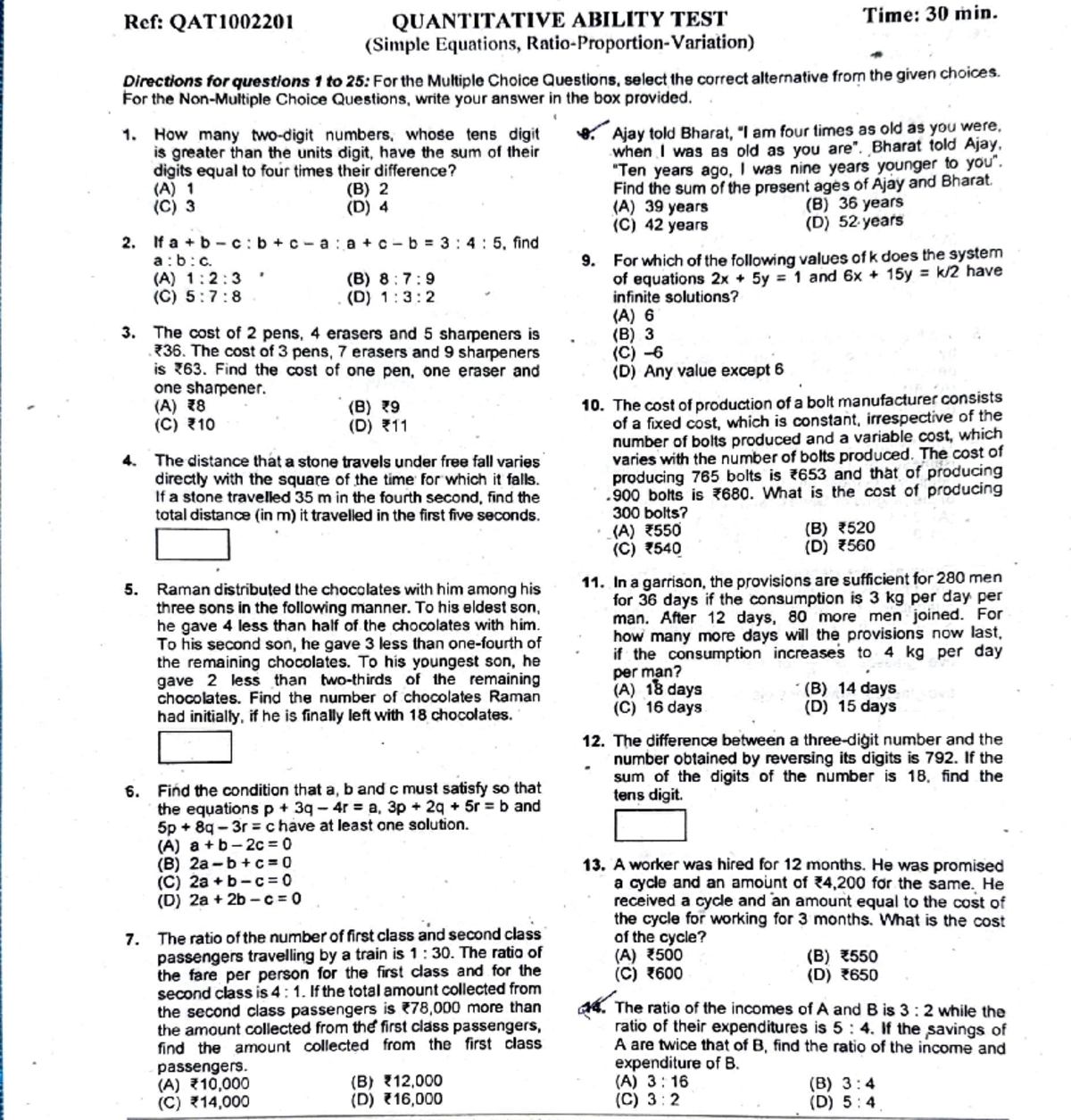 Quant- Ratio, Proportion and Variation 1 - Ref: QAT1002201 QUANTITATIVE ...