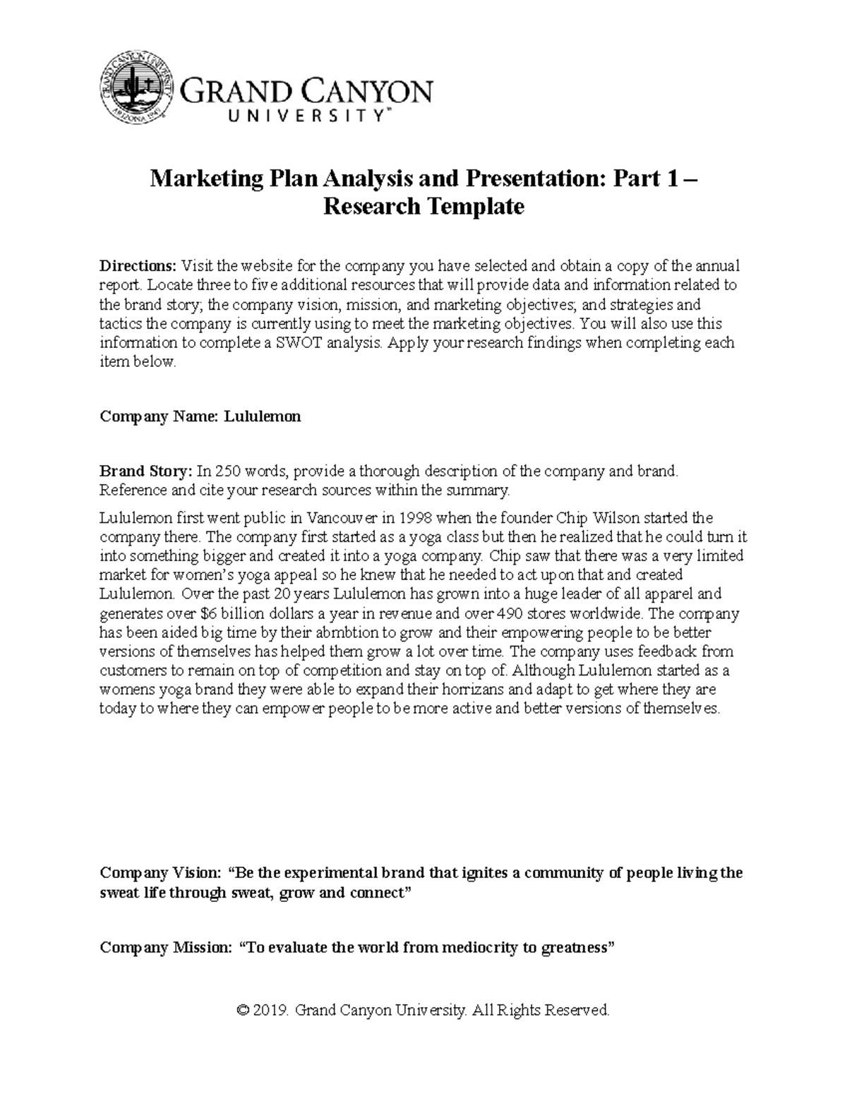 MKT 315 RS Marketing Plan Analysis and Presentation Part 1 Research ...