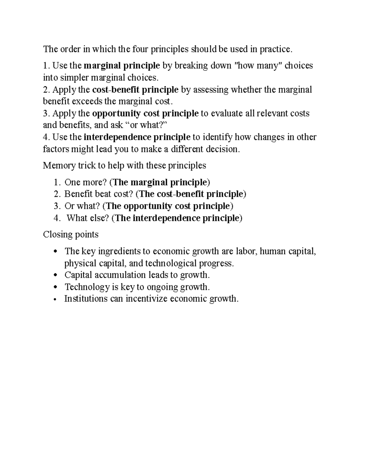 Chapter 1 Econ Summation The Order In Which The Four Principles