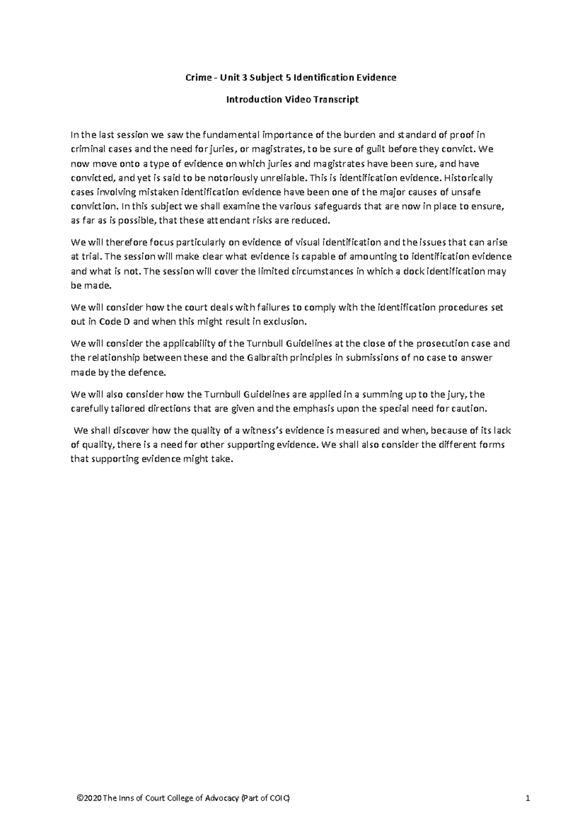 1. Introduction Video Transcript - Crime U3S5 - ©2020 The Inns of Court ...