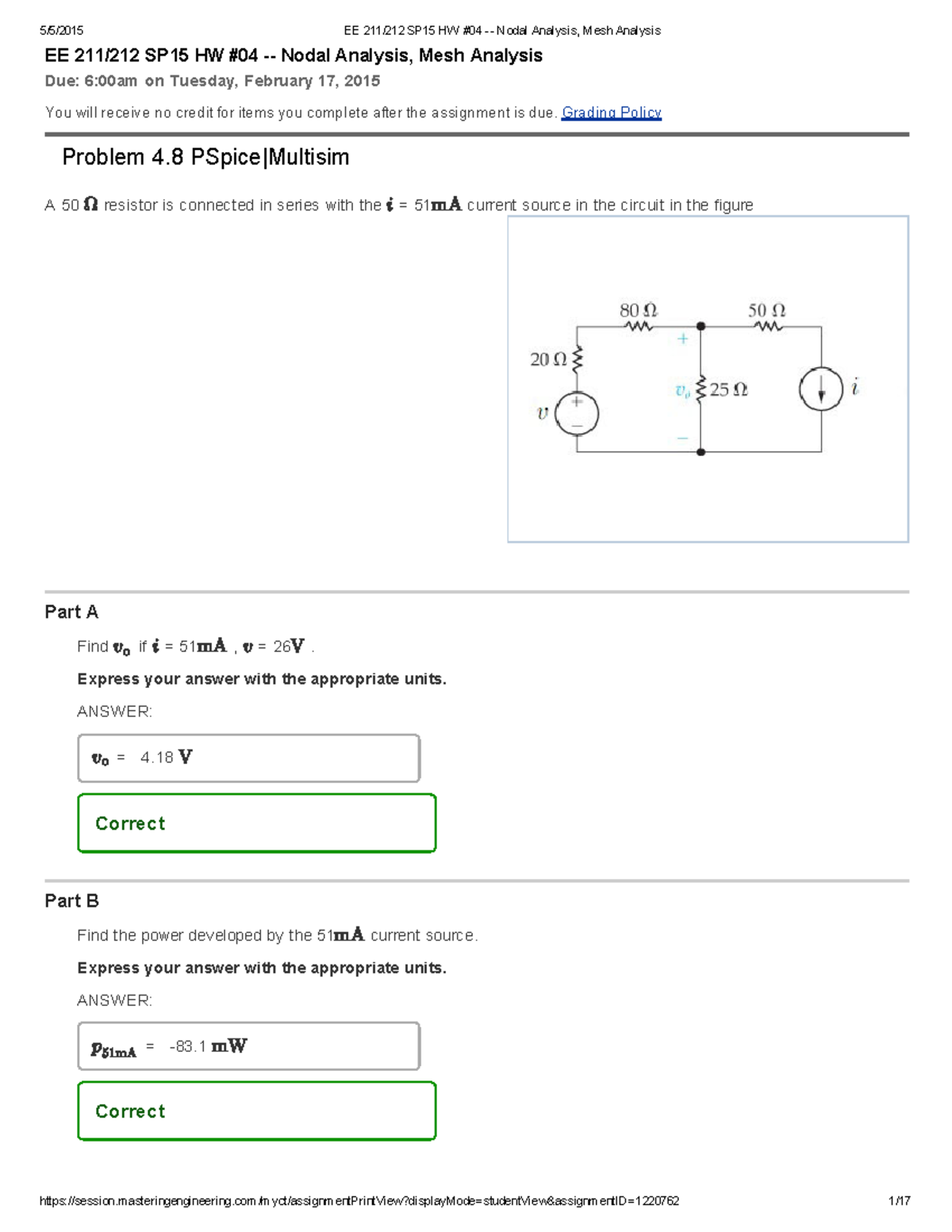 EE 211 212 SP15 HW #04 - Nodal Analysis, Mesh Analysis - EE 211/212 ...