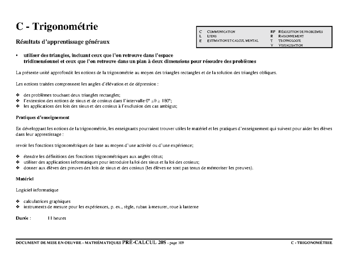 C trigo - notes - C - Trigonométrie Résultats d’apprentissage généraux ...