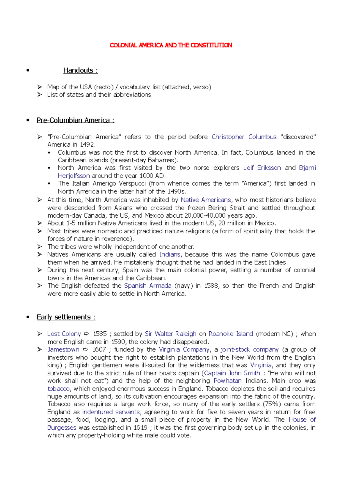 Colonial America - COLONIAL AMERICA AND THE CONSTITUTION Handouts : Map ...