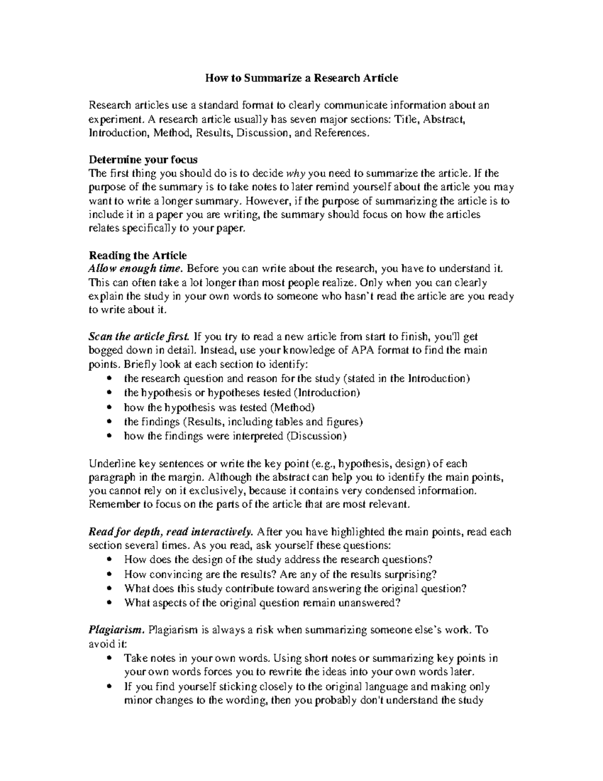 How to Summarize a Research Article 1 - How to Summarize a Research ...