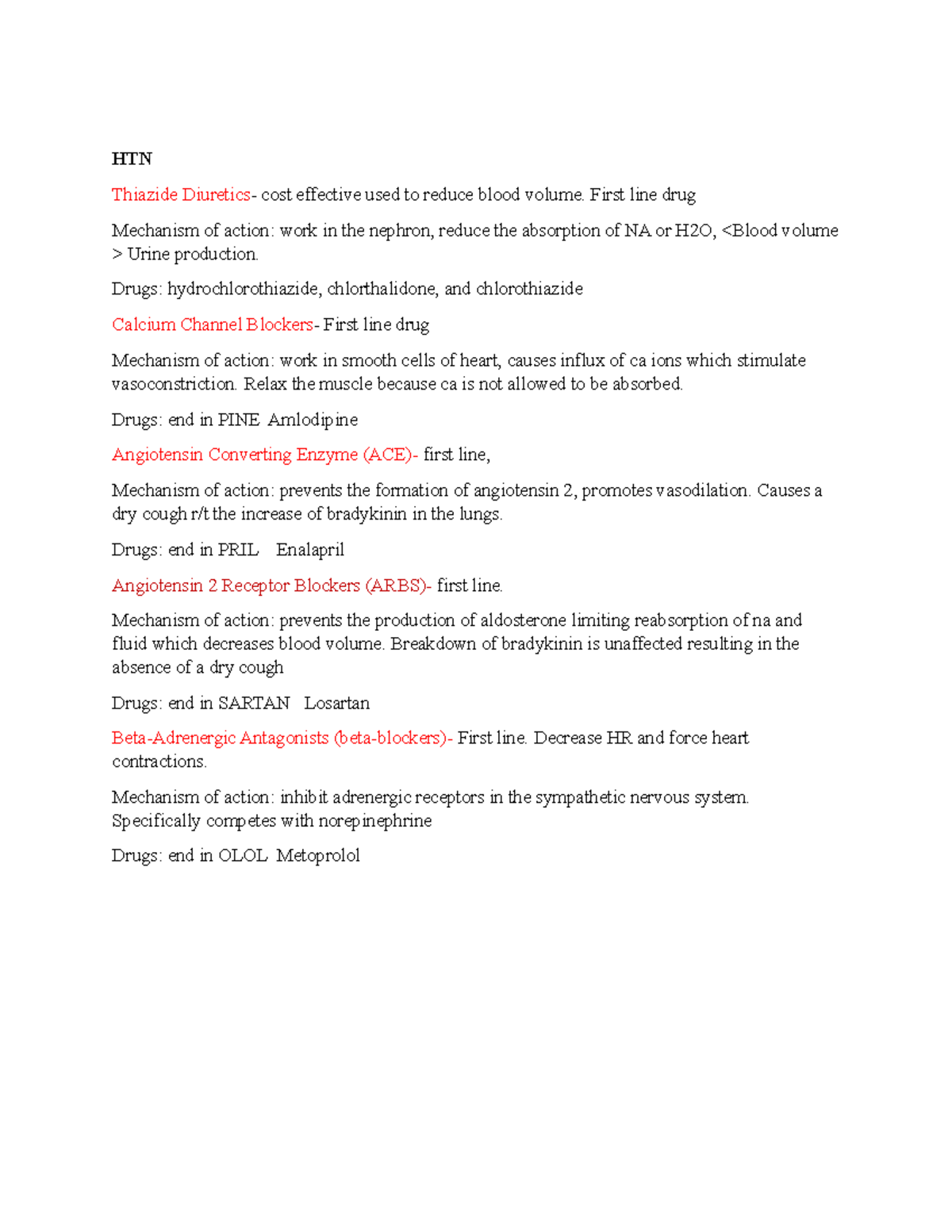 Pharmacology notes - HTN Thiazide Diuretics- cost effective used to ...