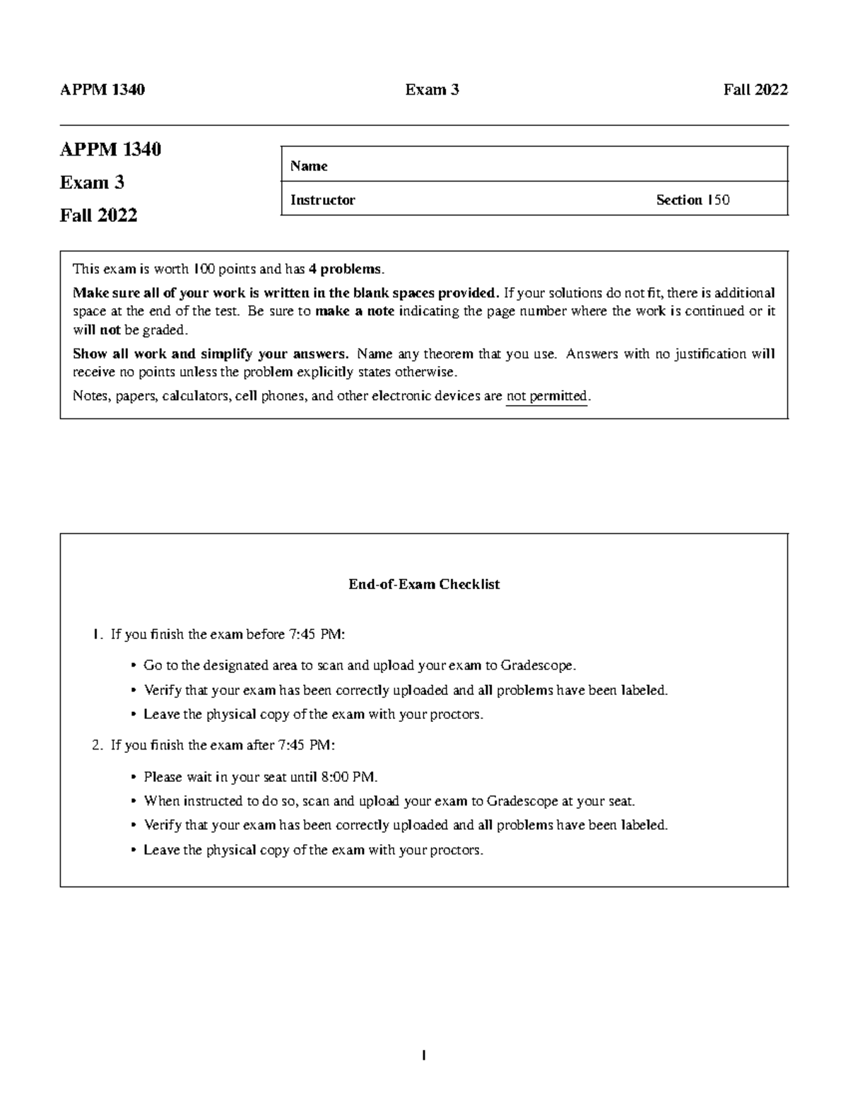 APPM 1340 fall2022 Practice exam3 - APPM 1340 Exam 3 Fall 2022 APPM ...