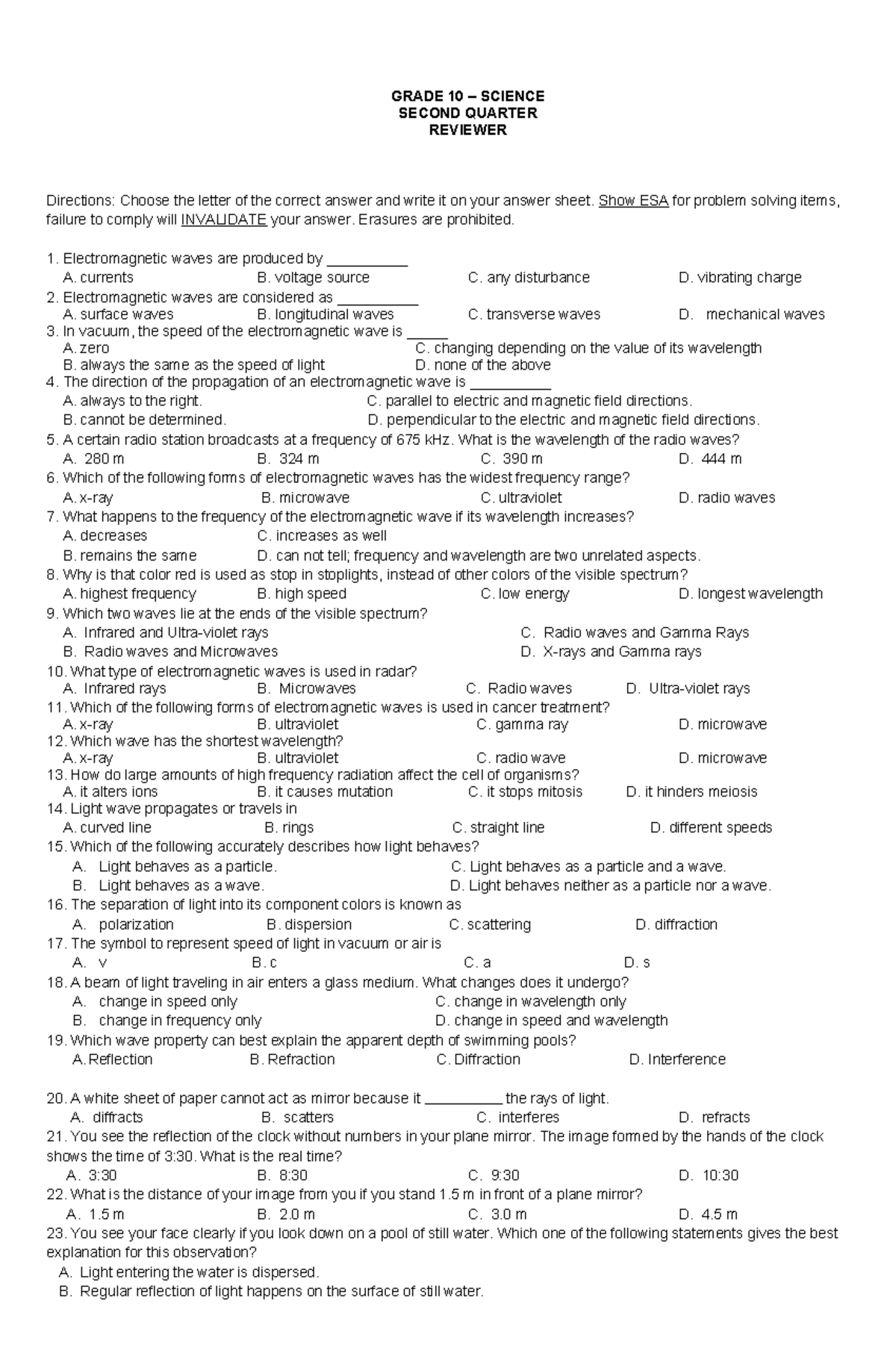 Second- Quarter- Reviewer - GRADE 10 – SCIENCE SECOND QUARTER REVIEWER ...