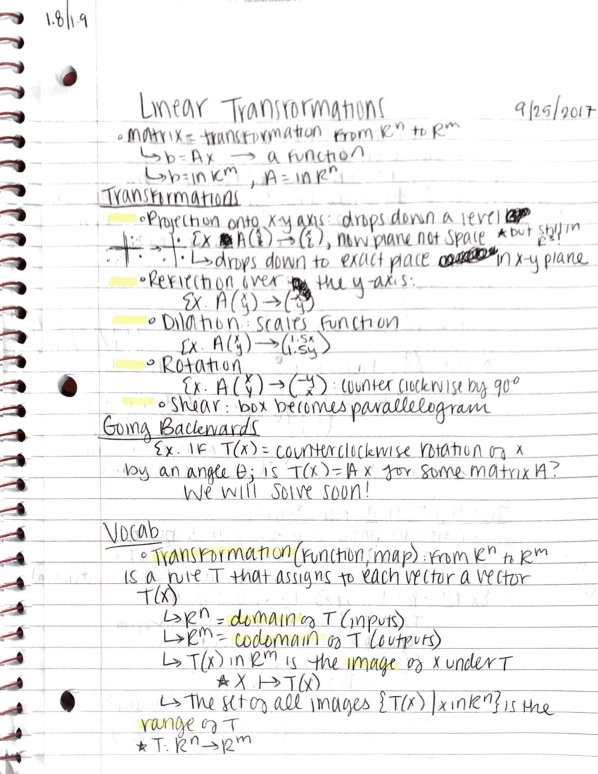 Sections 1.8 & 1.9: Linear Transformations - d9 S :9 WW Tum m K h Lab M ...