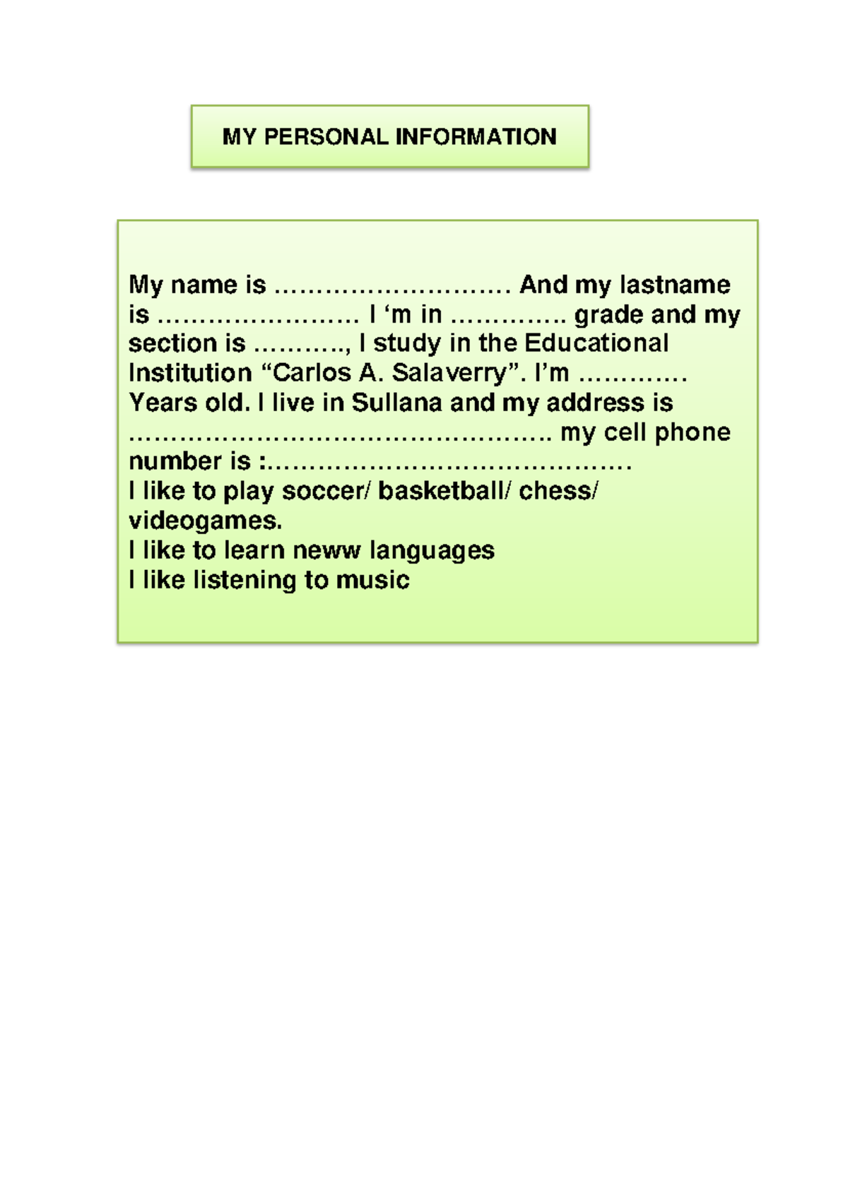 My personal information-2024 - MY PERSONAL INFORMATION My name is