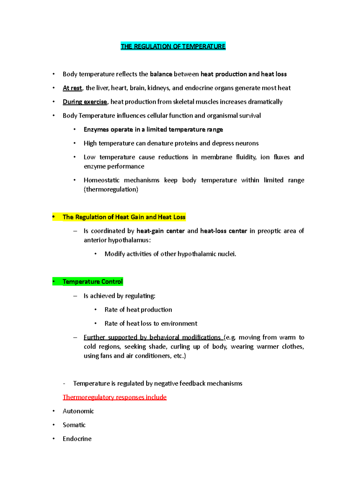 THE Regulation OF Temperature - THE REGULATION OF TEMPERATURE Body ...