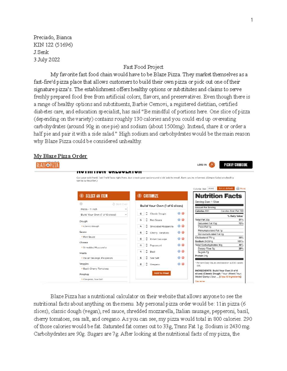 Fast Food Project - Easy class. Just do the work - Preciado, Bianca KIN ...