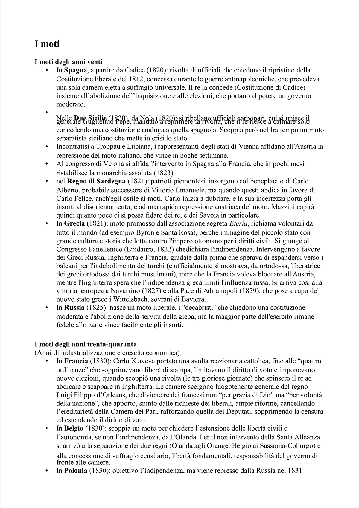 I MOTI DEL 20,30 e 48 - Breve riassunto dei moti del ‘20, ‘30 e 48’ - I motiI moti I moti degli ...