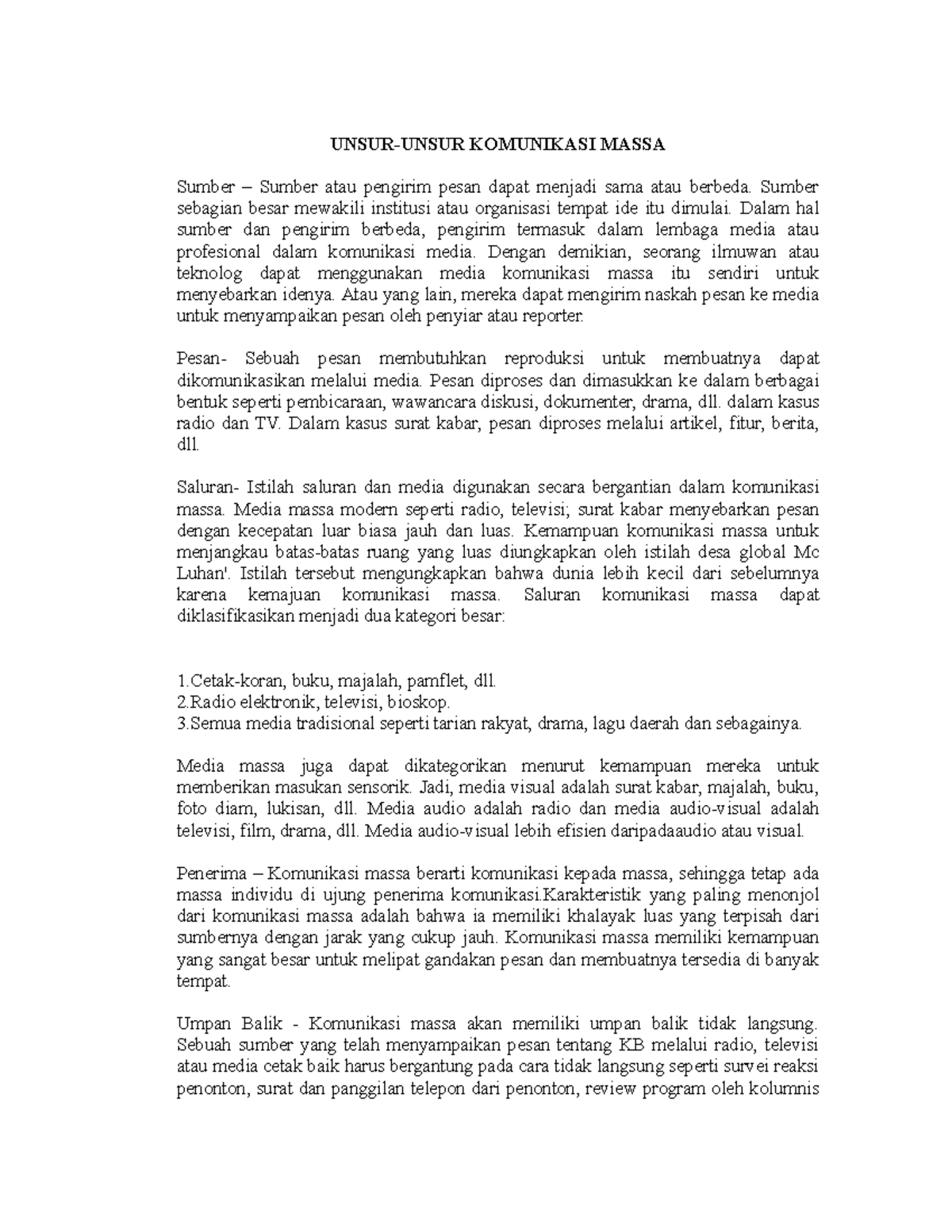 Unsur- Unsur Komunikasi Massa - UNSUR-UNSUR KOMUNIKASI MASSA Sumber ...