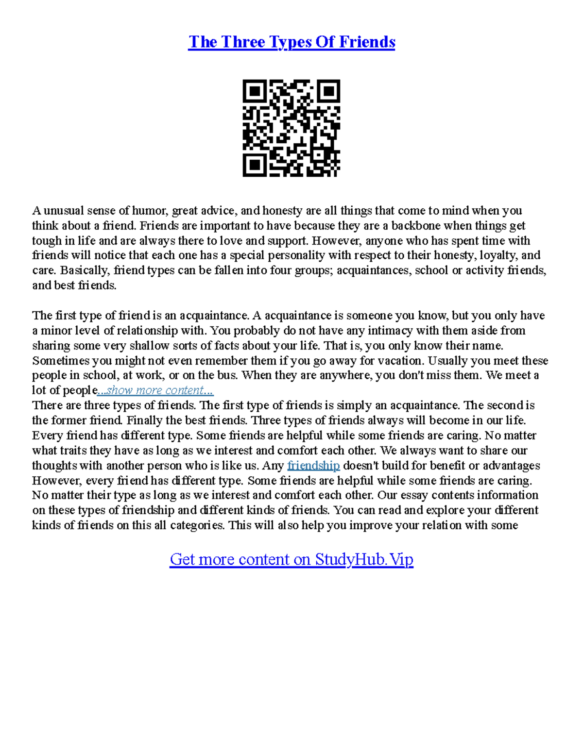 Types Of Friends Essay - The Three Types Of Friends A unusual sense of ...