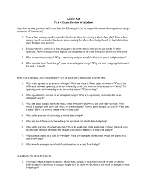 242, 2018 E2 Review - AGEC 242 Unit 3 Exam Review Worksheet Any short ...