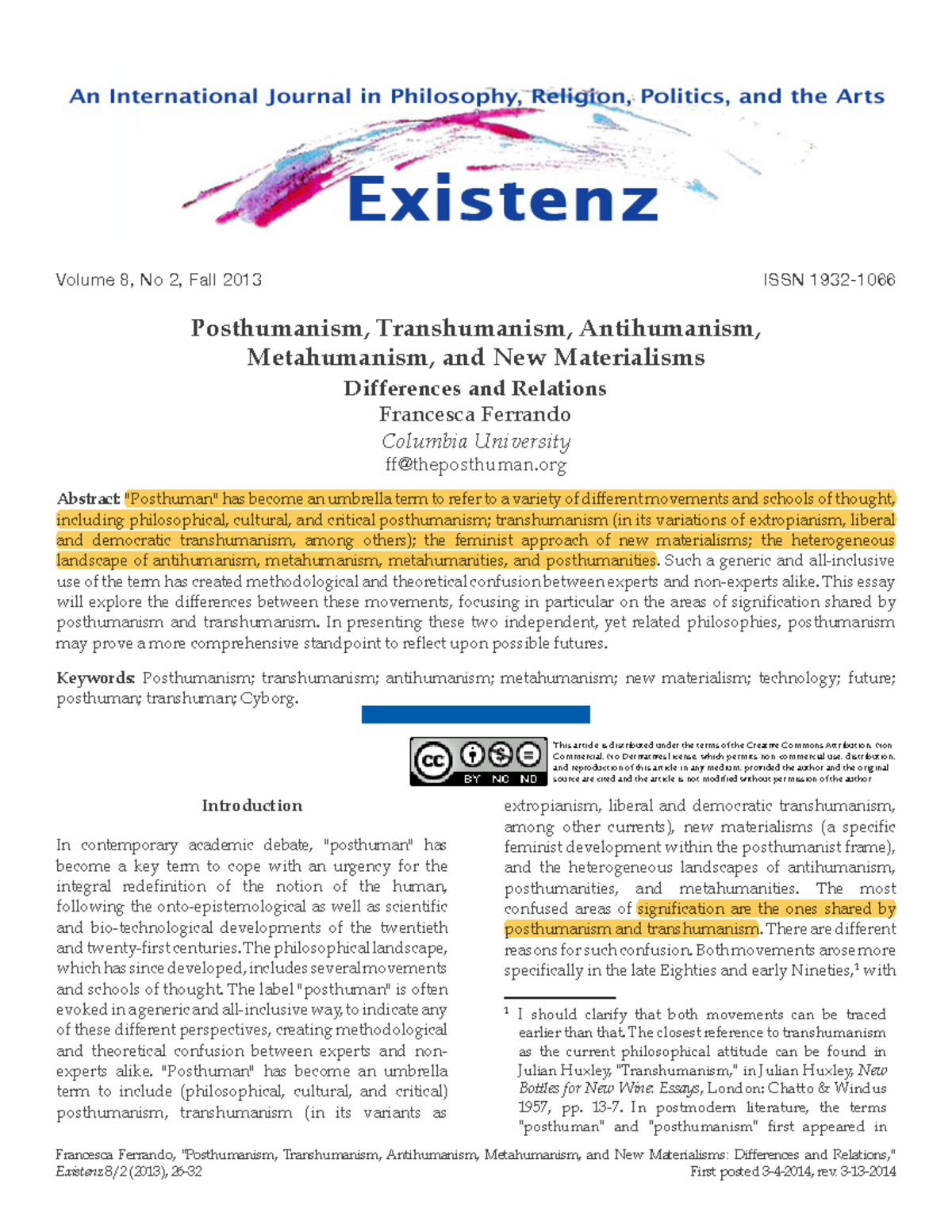 Vol - great article by professor.ferrando - Francesca Ferrando ...