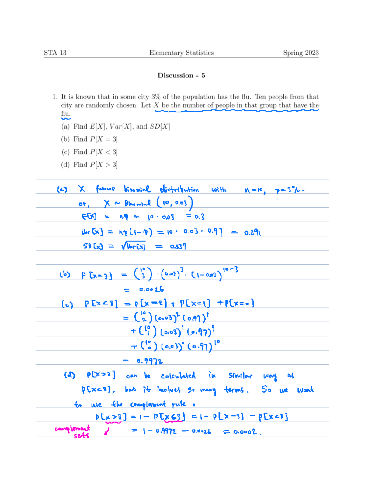 Chapter 5 Discussion Problems - a X follows binomial distribution with ...