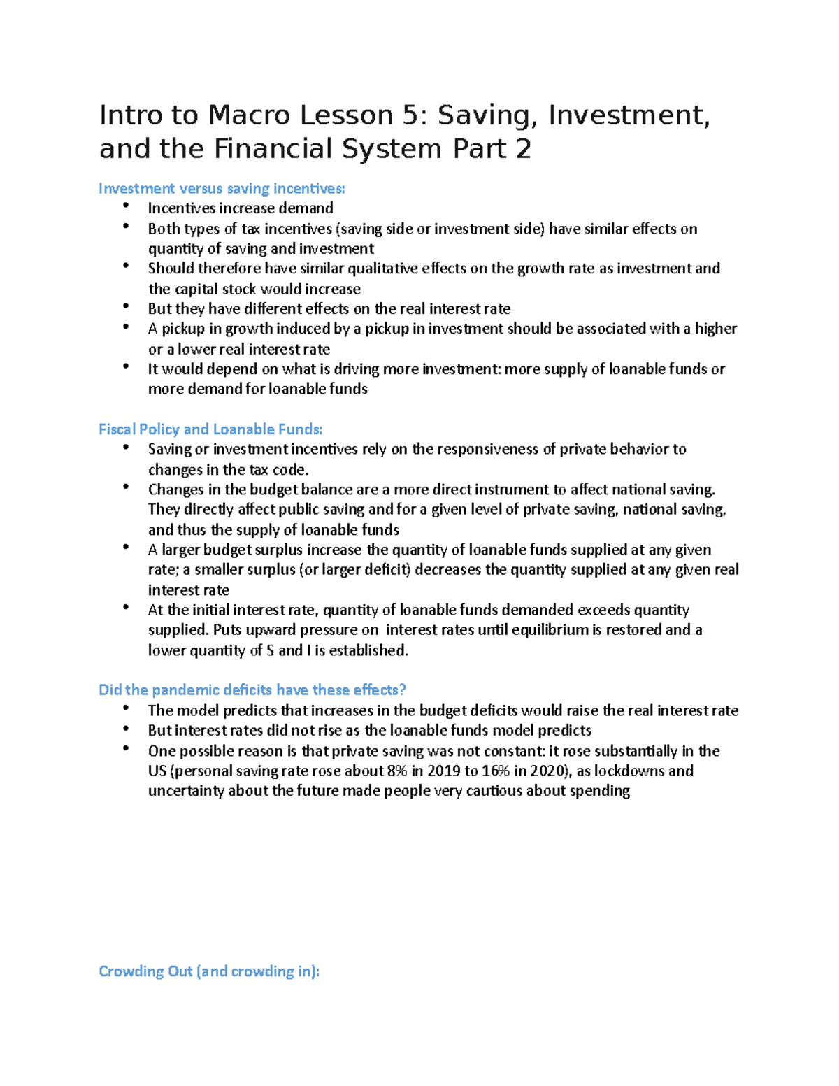 Intro to Macro Lesson 5 Part 2 - Intro to Macro Lesson 5: Saving, Investment, and the Financial ...