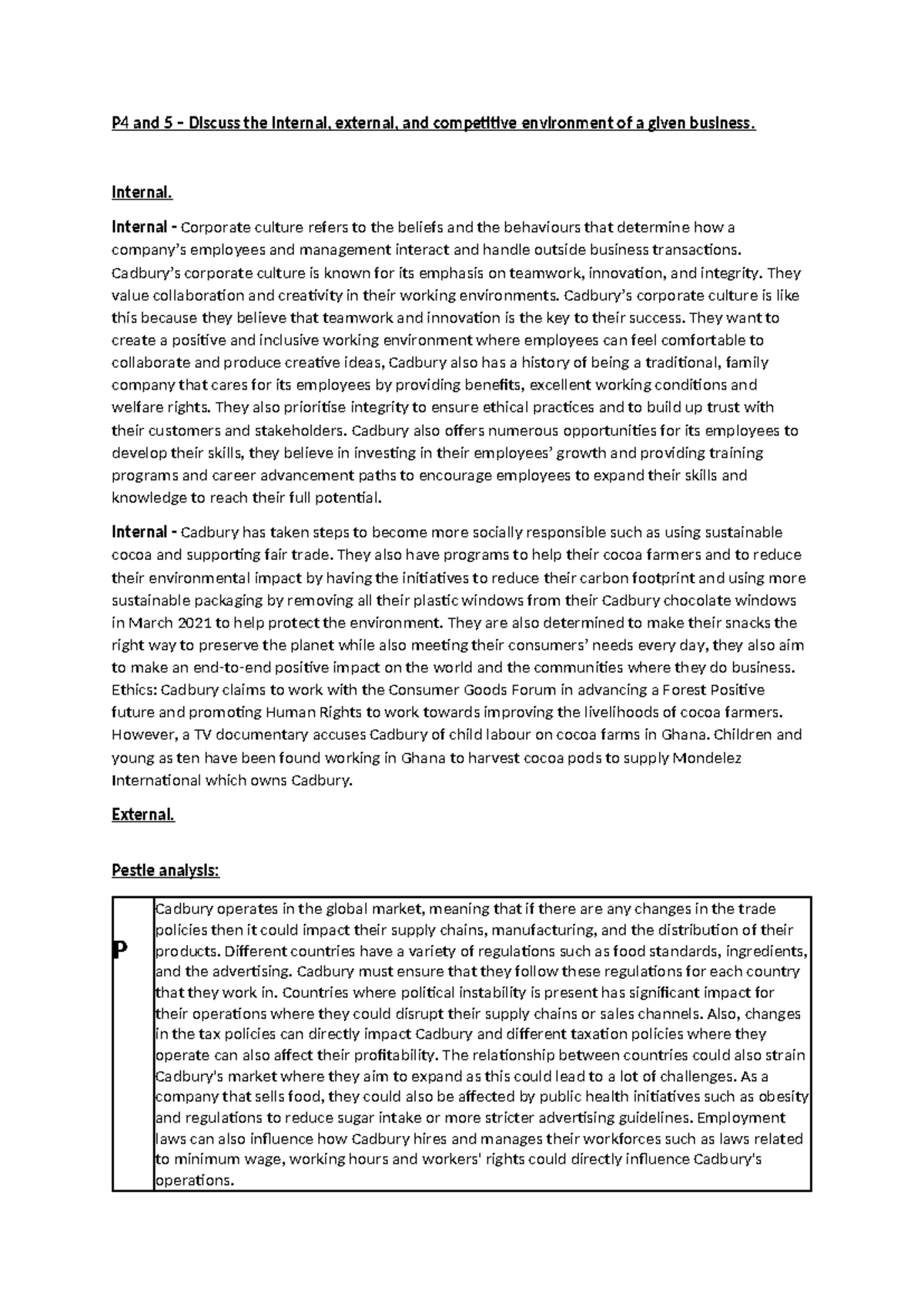 Assignment 2 Unit 1 This Is For Btec Business P4 And 5 Discuss The Internal External