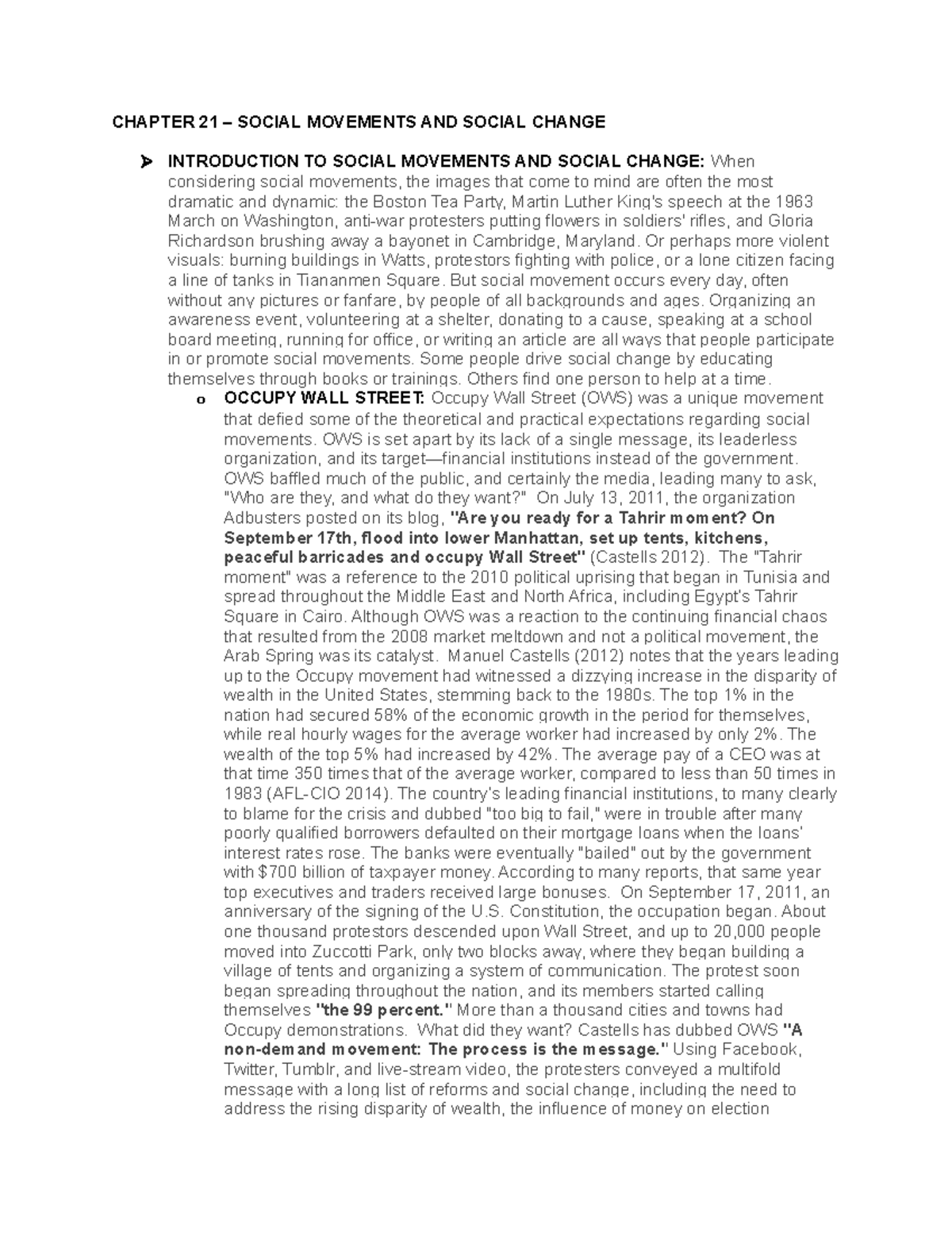 Chapter 21 Socio Notes - CHAPTER 21 – SOCIAL MOVEMENTS AND SOCIAL ...