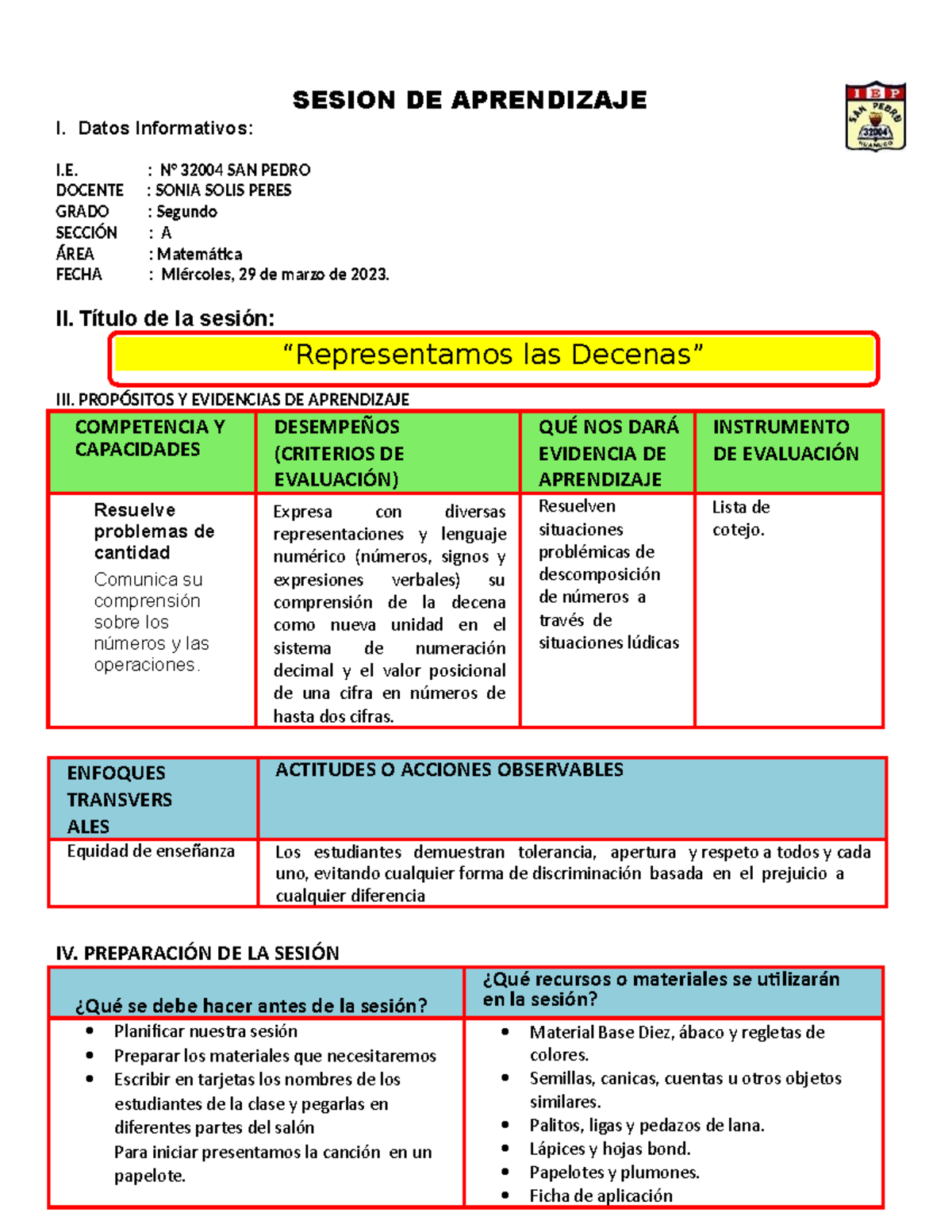 Sesión-representación de decenas-29-03-23-matemática - SESION DE ...