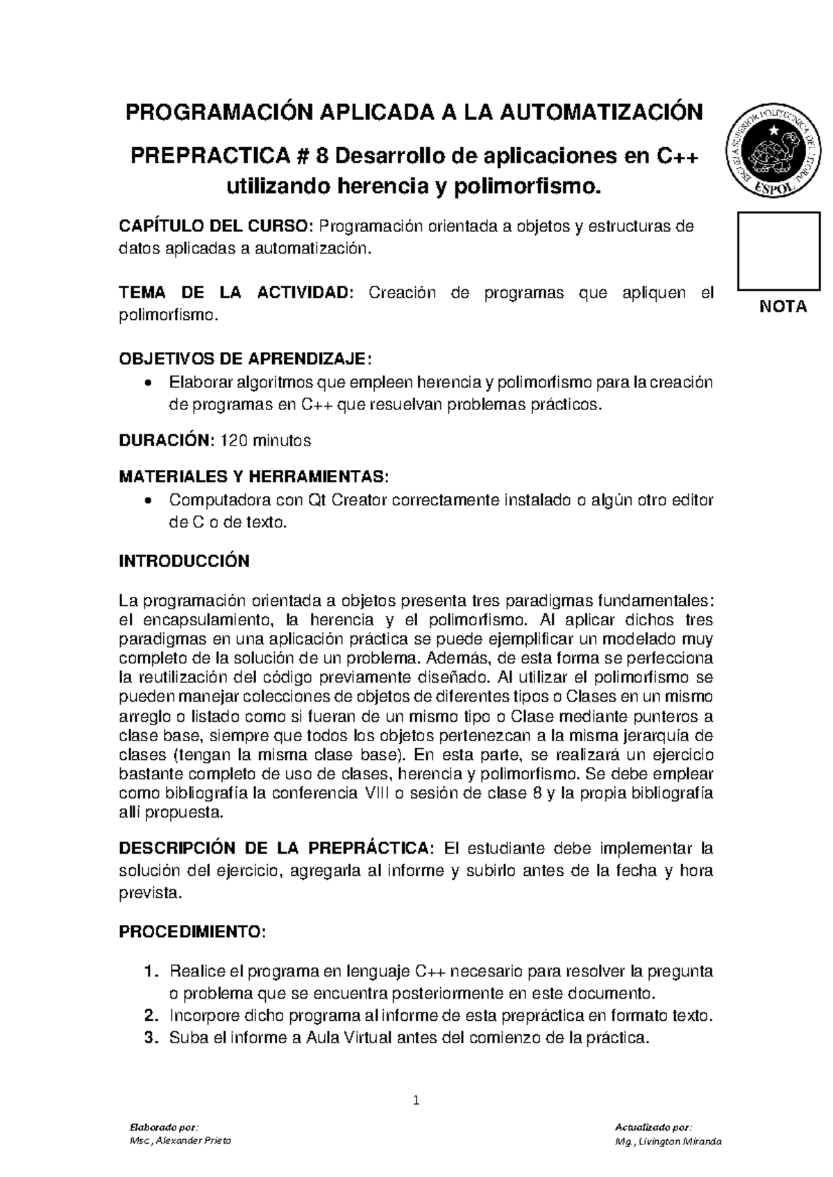 Prepráctica 8 sol carlosdominguez - 1 Elaborado por: Msc., Alexander Prieto Actualizado por ...