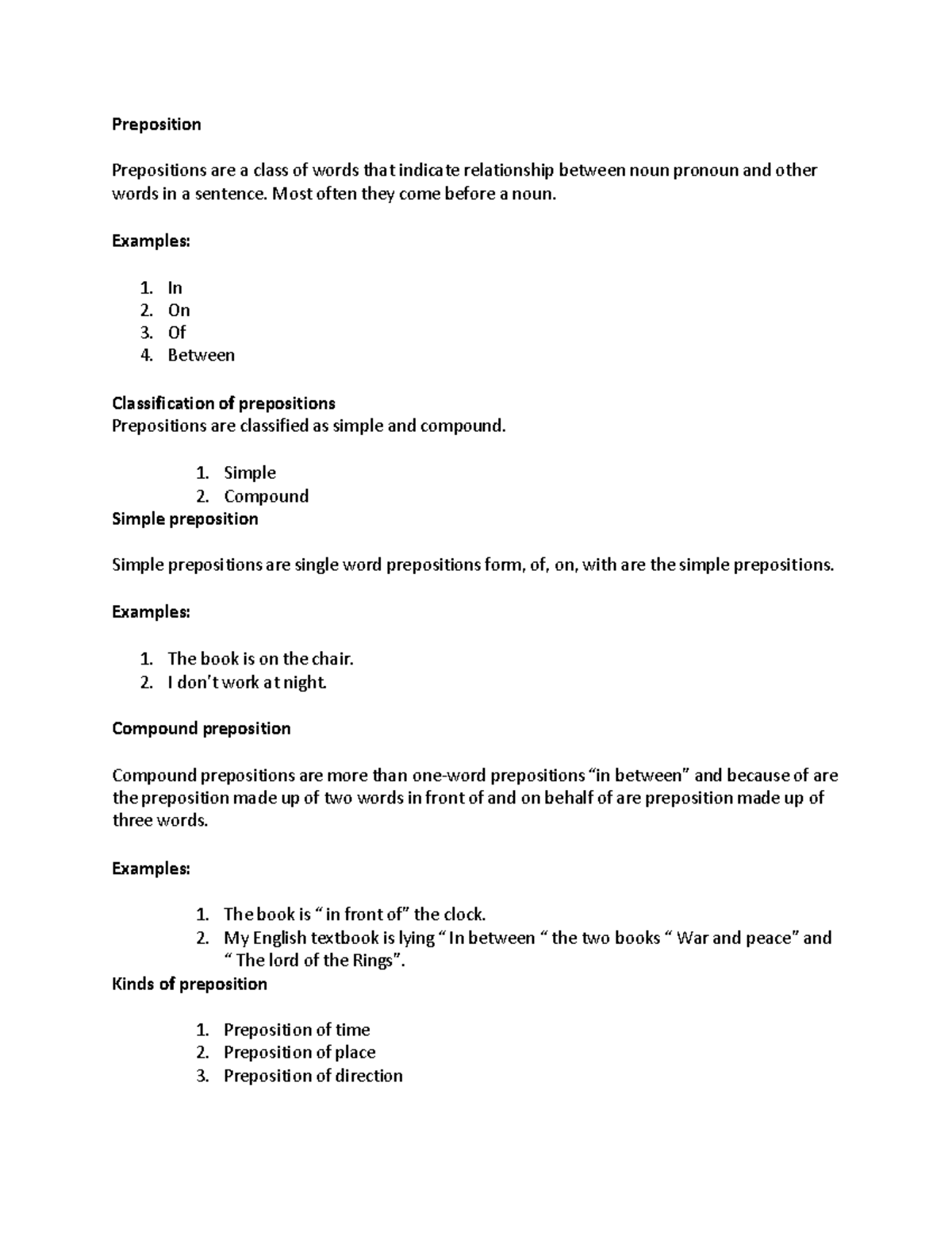 Preposition - Preposition Prepositions are a class of words that ...