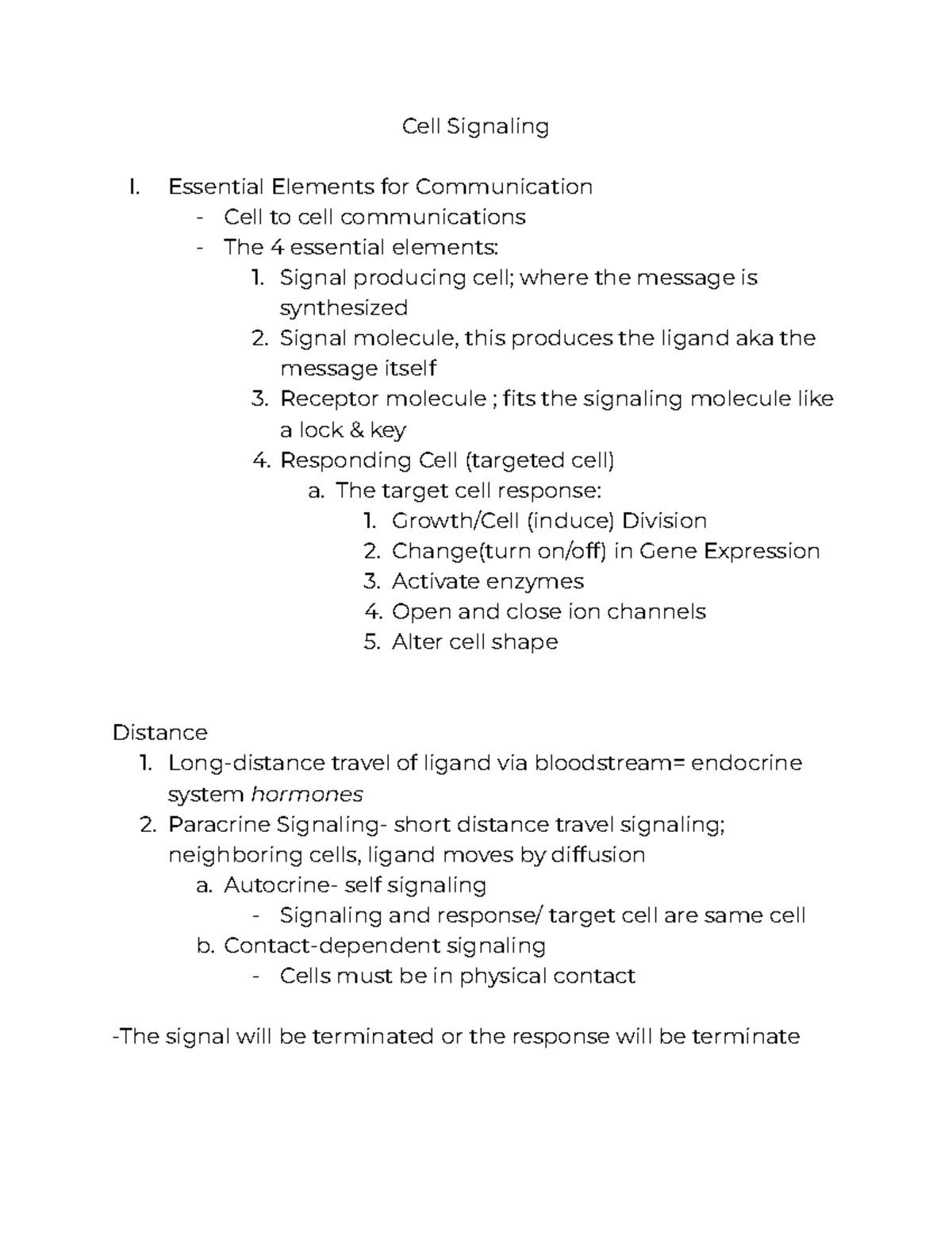 Nov - Professor Deimeke Bio Notes- Cells - Cell Signaling I. Essential ...