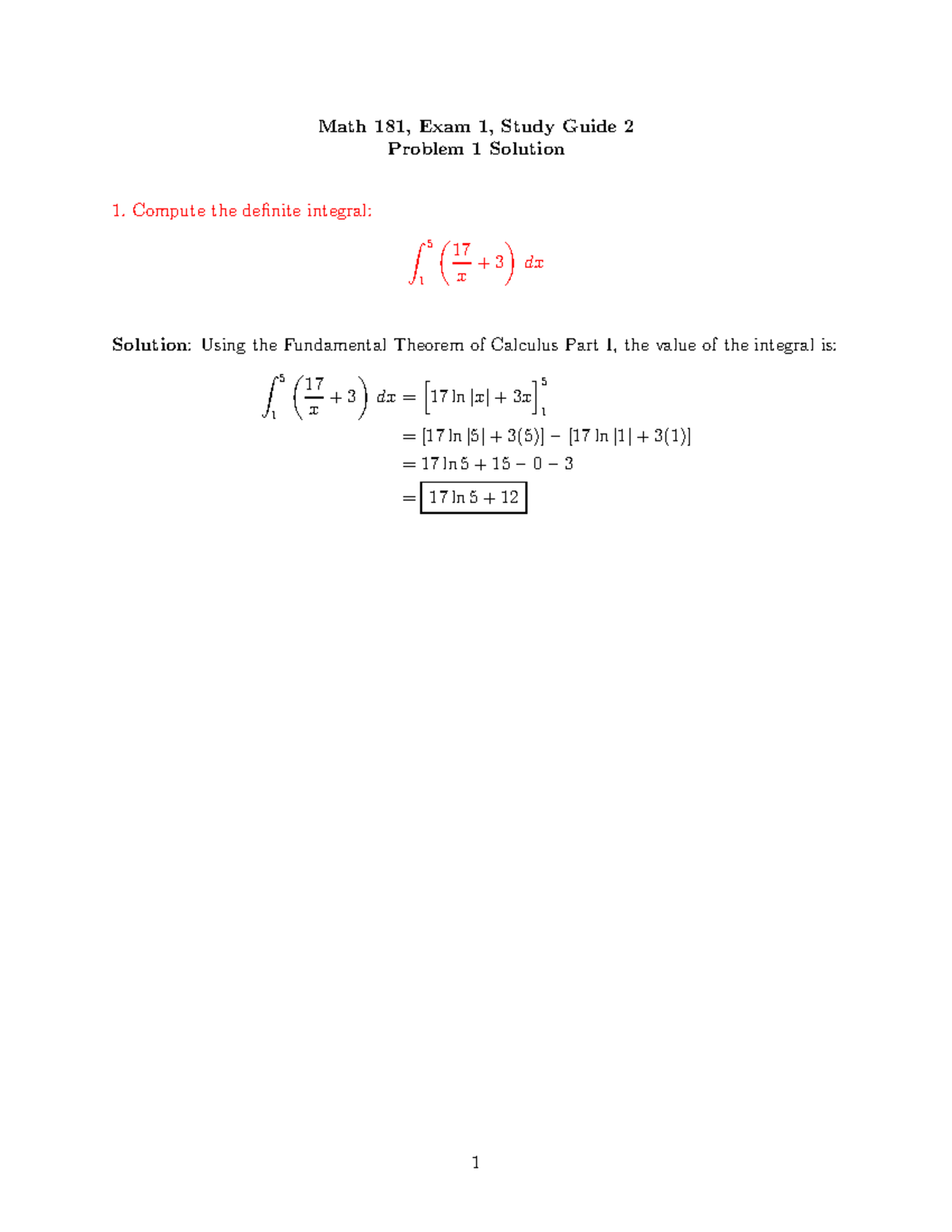 Math 181 studyguide 2 - Lecture notes - Math 181, Exam 1, Study Guide 2 ...