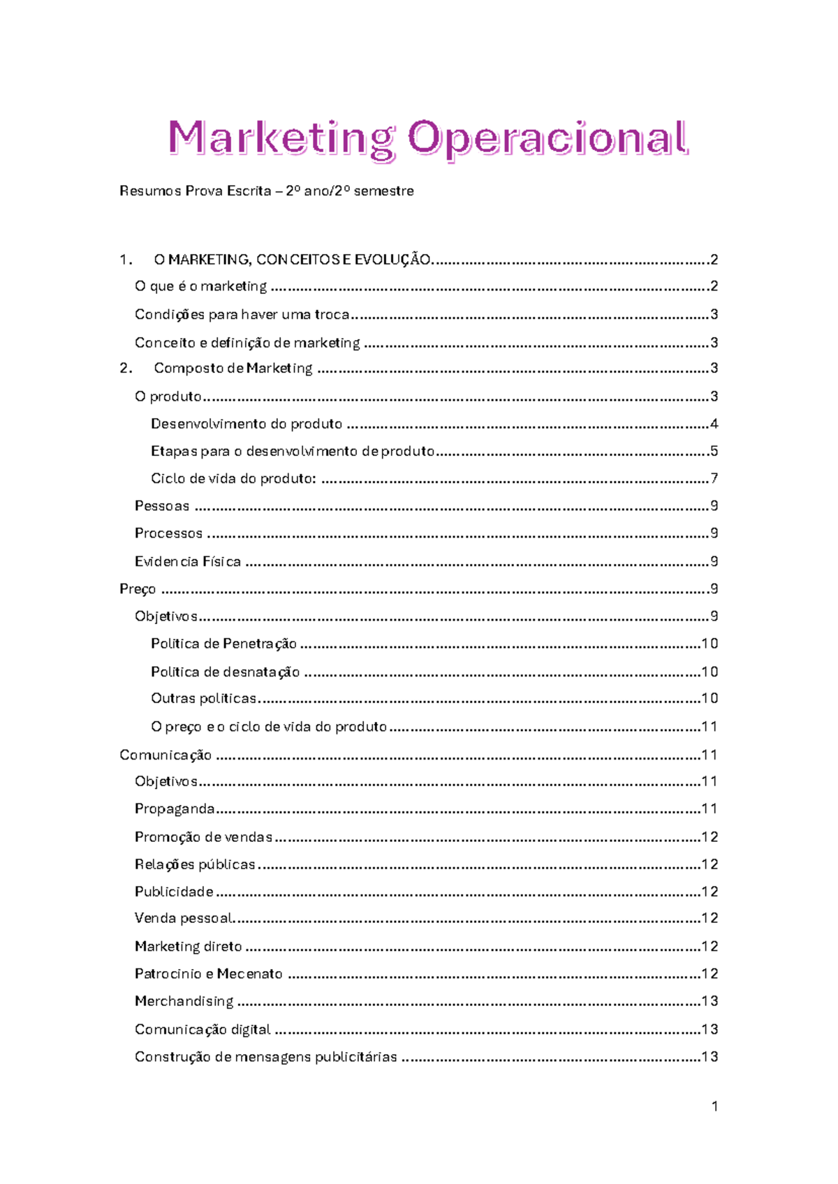 Resumos MKT - Resumo Marketing Operacional - Resumos Prova Escrita – 2 º ano/2º semestre O - Studocu