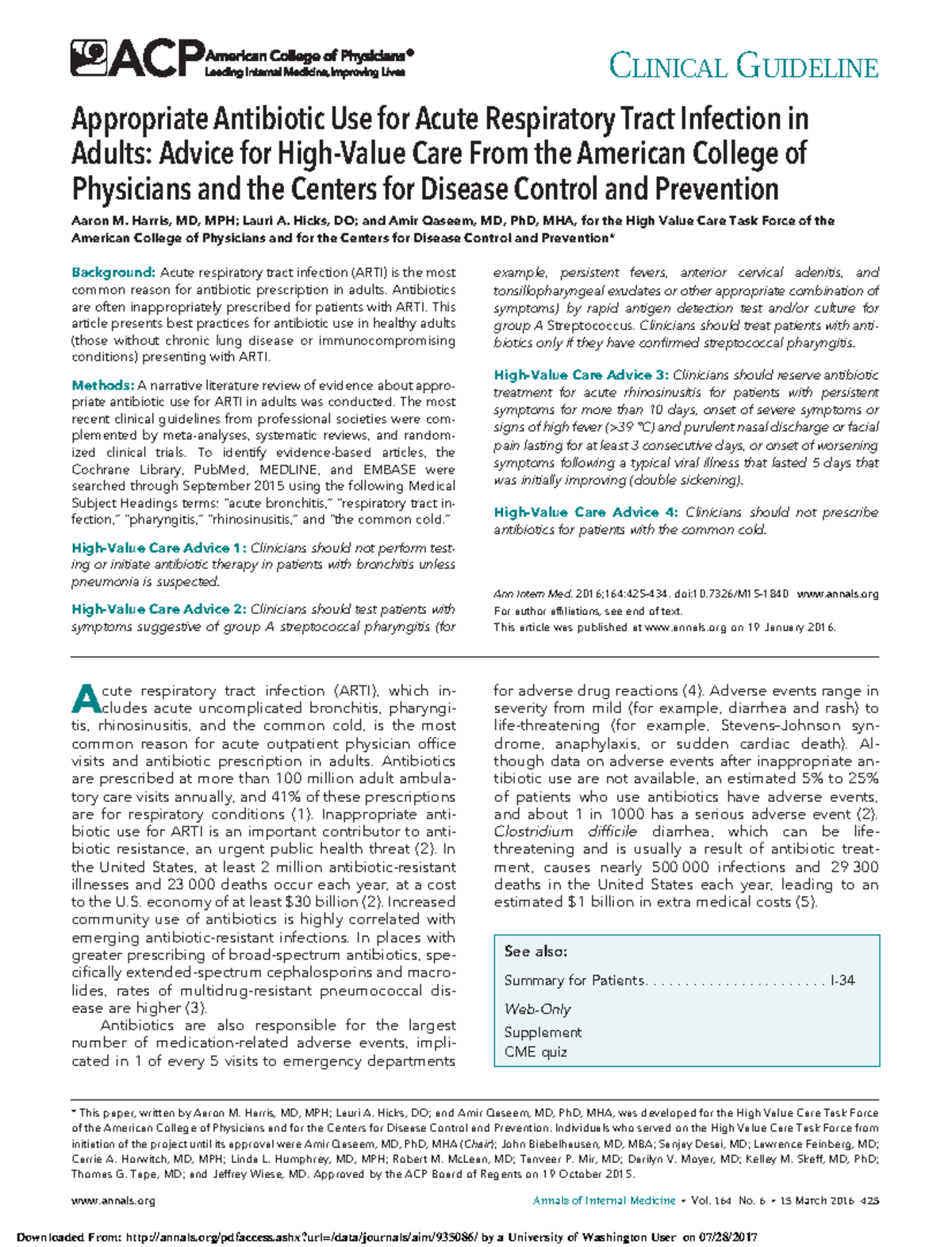 Appropriate Antibiotic Use for Acute Respiratory Tract Infection in ...