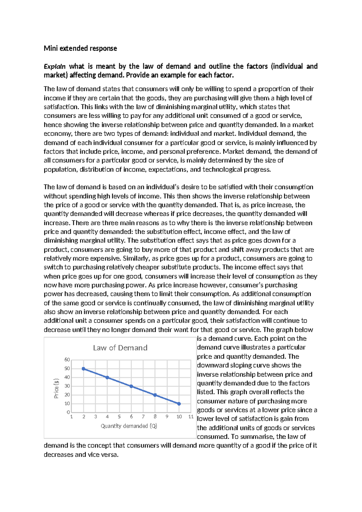 Law of demand - extended response 2023 - Mini extended response Explain ...
