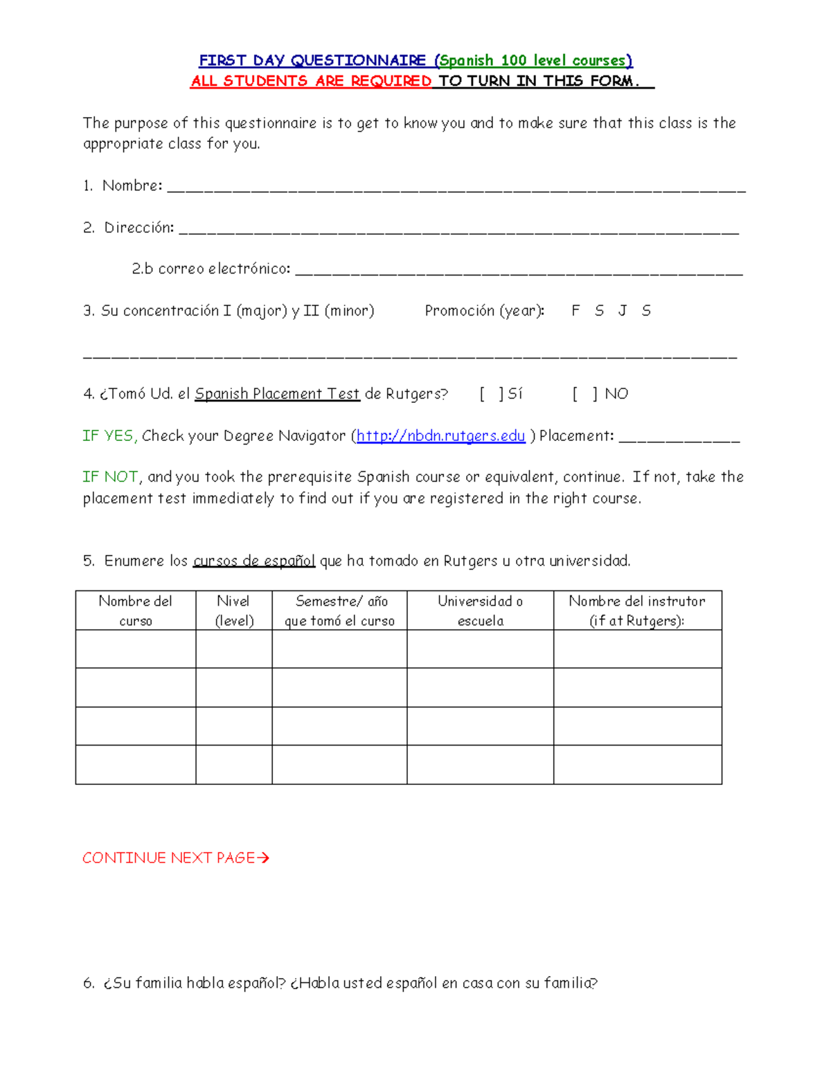 100levelstudentquestionnaireonline (1) (1) - FIRST DAY QUESTIONNAIRE ...