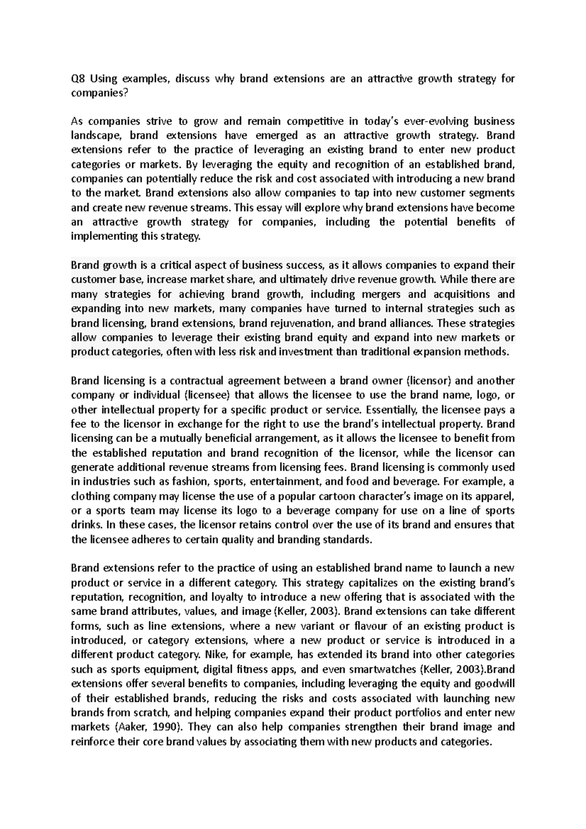 Essay 8 - Q8 Using examples, discuss why brand extensions are an ...