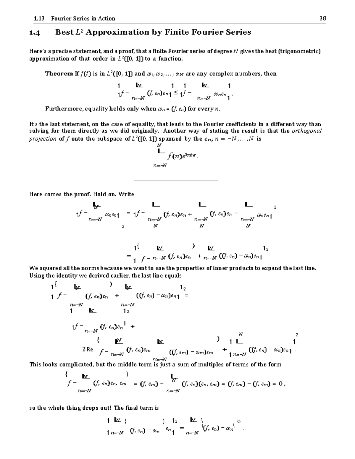 Best L2 Approximation By Finite Fourier Series 1 Fourier Series In Action 38 N N 1 N N N N N N