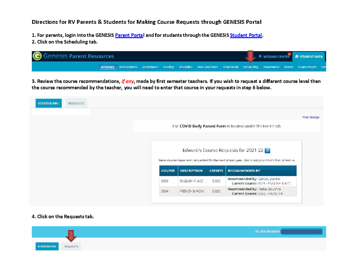 Directions for RV Parents & Students for Course Requests - Directions ...