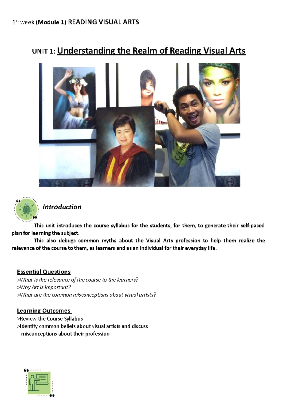 AH4 1st week Lesson 1 Reading Viual ARTS - 1 st week (Module 1) READING ...