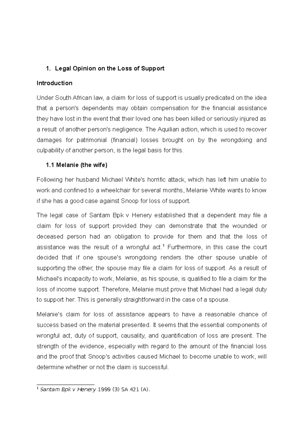 Guide on how to draft Legal Opinion - 1. Legal Opinion on the Loss of ...