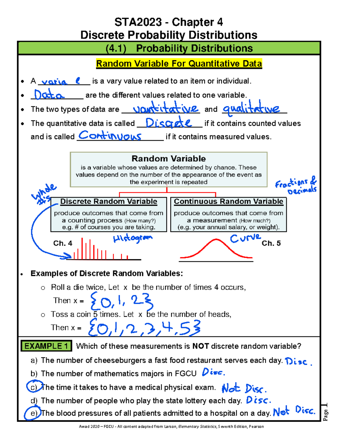 STA2023 Chapter 4 Notes - Page 1 STA2023 - Chapter 4 Discrete ...