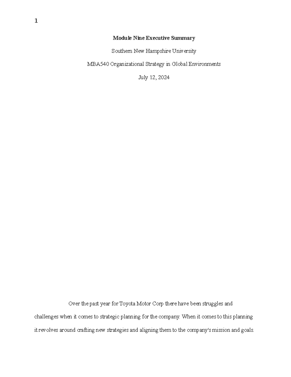 Module Nine Executive Summary - Module Nine Executive Summary Southern ...