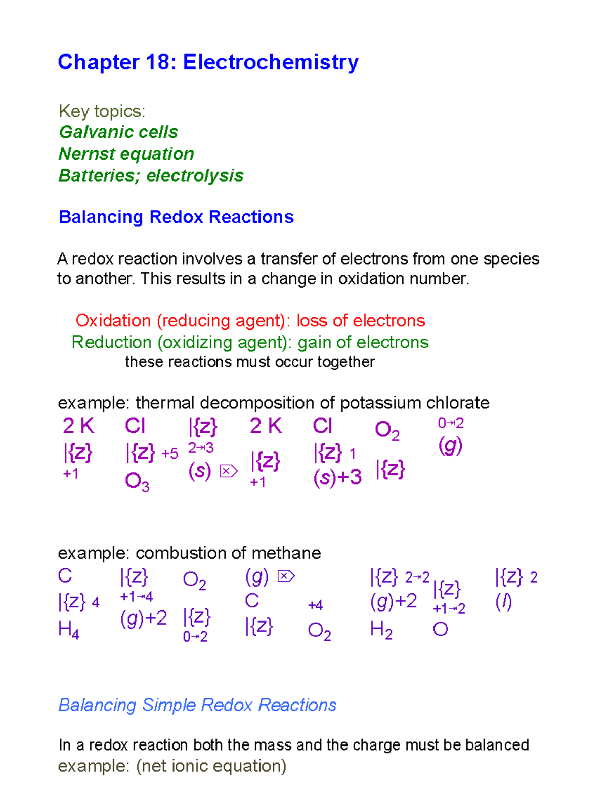 Electrochemistry - Chapter 18: Electrochemistry Key topics: Galvanic ...